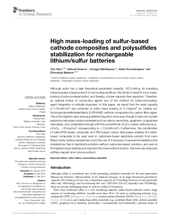 High mass-loading of sulfur-based cathode composites and polysulfides ...