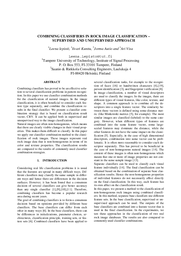 (PDF) COMBINING CLASSIFIERS IN ROCK IMAGE CLASSIFICATION - SUPERVISED AND UNSUPERVISED APPROACH