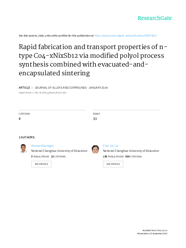(PDF) Rapid fabrication and transport properties of ntype Co4-xNixSb12 ...