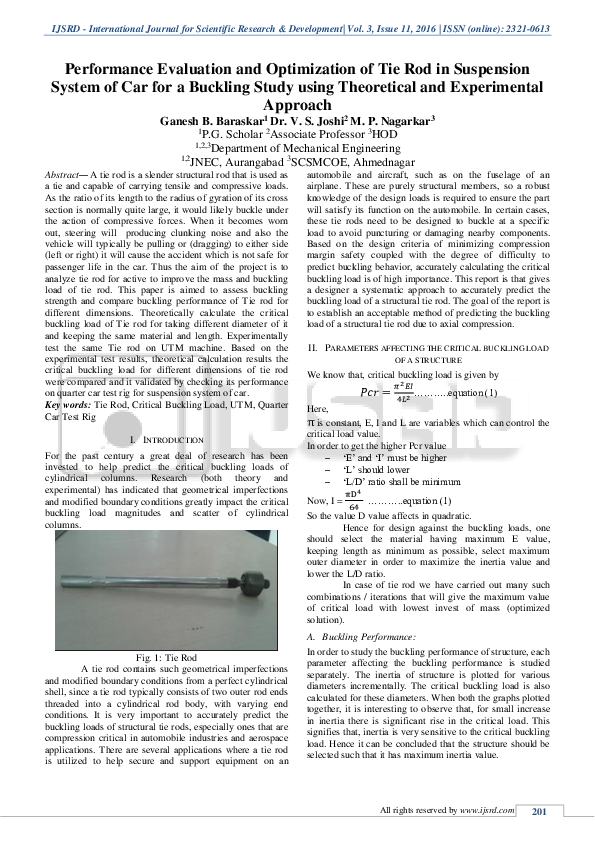 (PDF) Performance Evaluation and Optimization of Tie rod in Suspension ...
