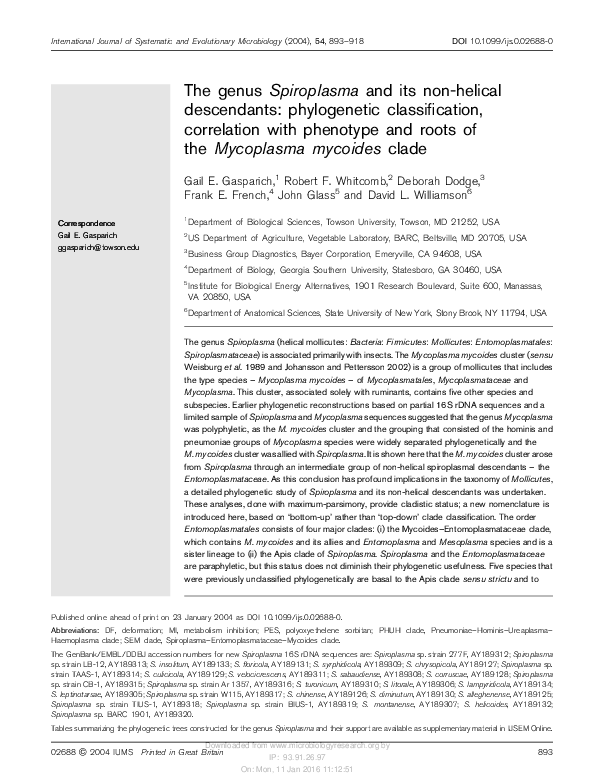 (PDF) The genus Spiroplasma and its non-helical descendants ...