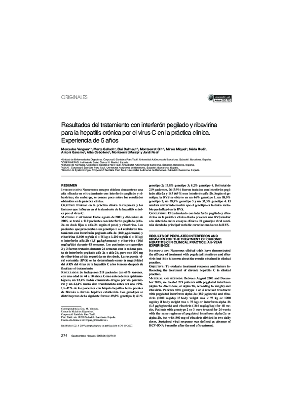 (PDF) Resultados del tratamiento con interferón pegilado y ribavirina ...