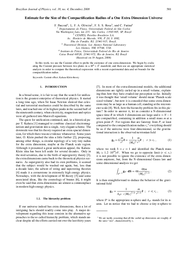 (PDF) Estimate for the size of the compactification radius of a one ...