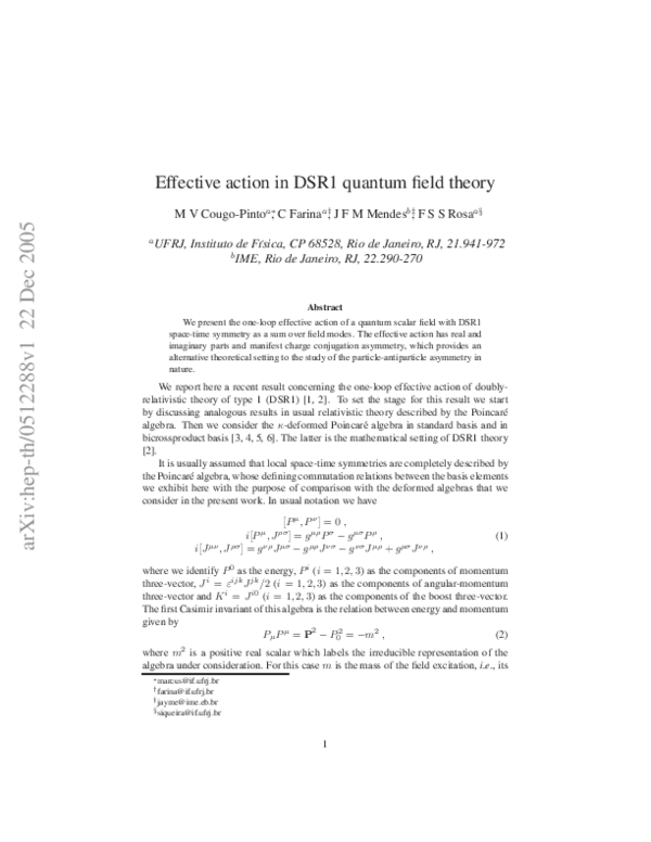 (PDF) One-loop effective action in DSR1 quantum field theory | Felipe S. S. Rosa - Academia.edu