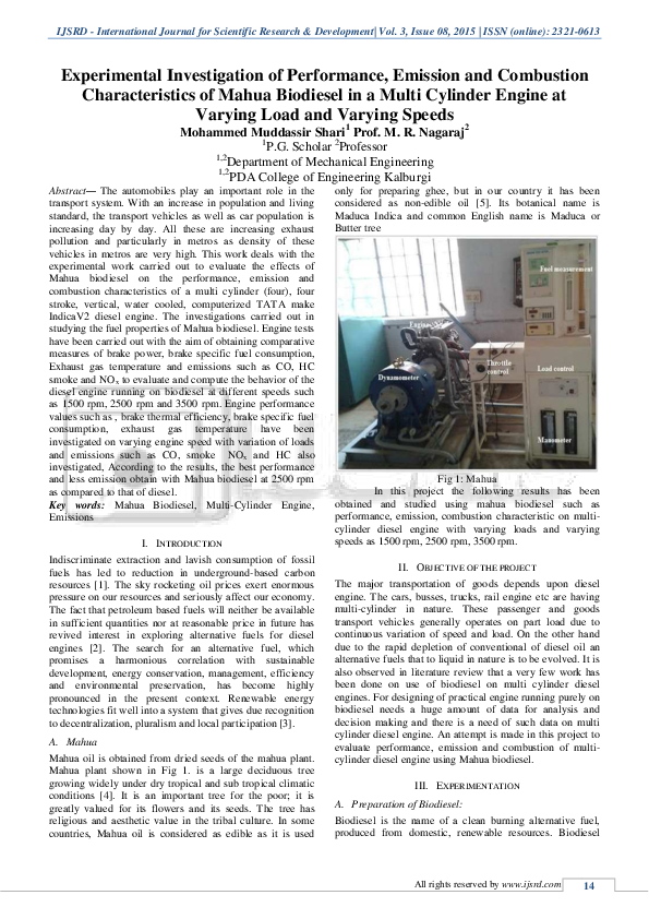 Pdf Experimental Investigation Of Performance Emission And Combustion Characteristics Of
