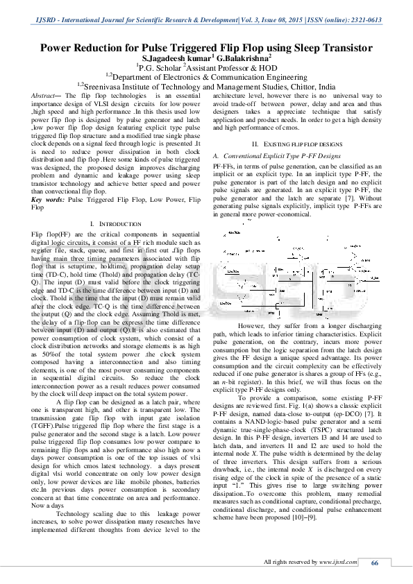 (PDF) Power Reduction for Pulse Triggered Flip Flop Using Sleep Transistor