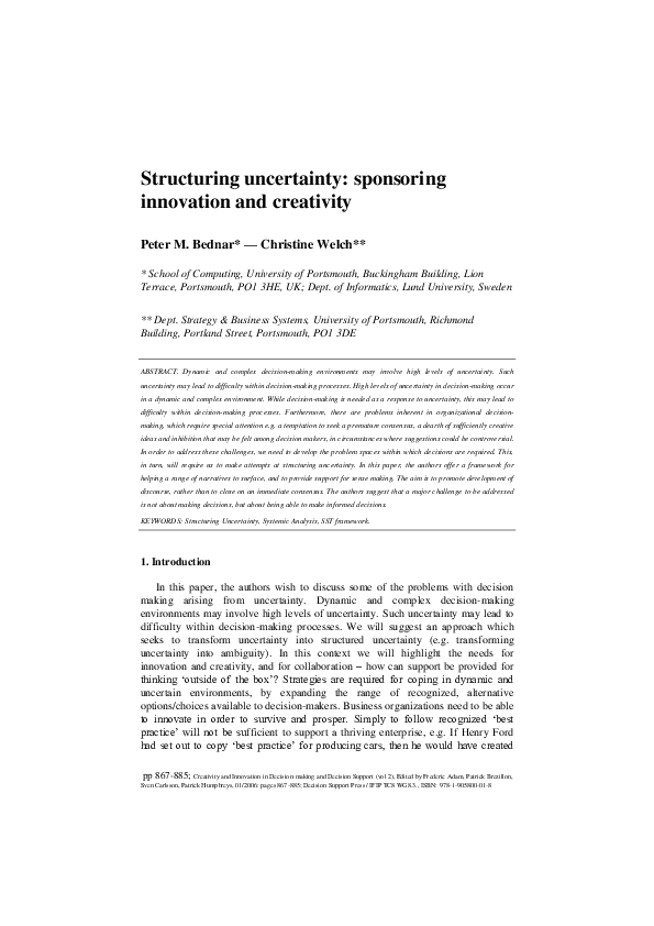 (PDF) Structuring uncertainty: sponsoring innovation and creativity