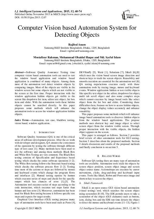 Pdf Computer Vision Based Automation System For Detecting Objects Md Syeful Islam