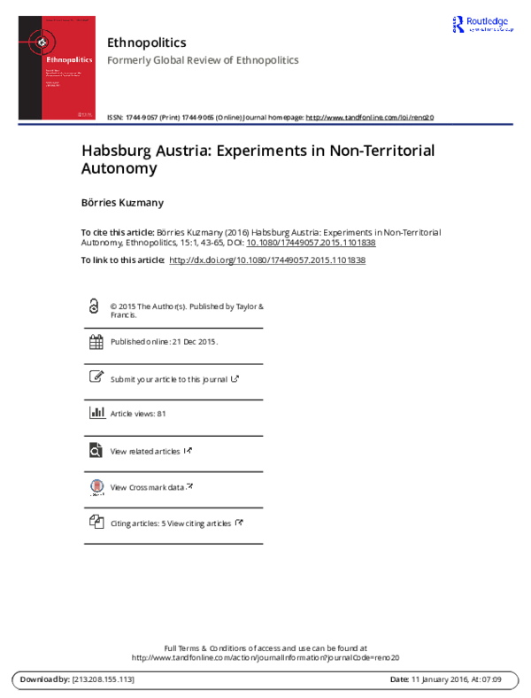 Habsburg Austria: Experiments in Non-territorial Autonomy