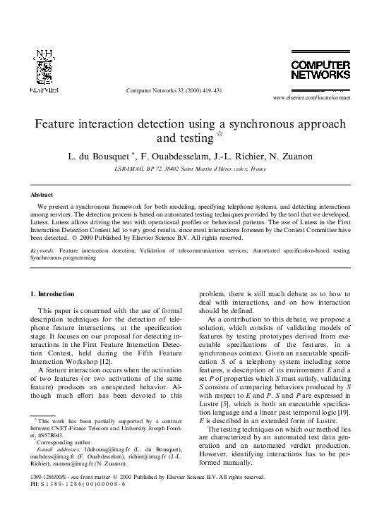Pdf Feature Interaction Detection Using A Synchronous Approach And Testing