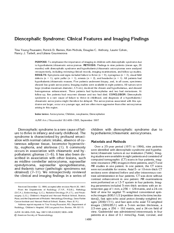 (PDF) Diencephalic syndrome: clinical features and imaging findings