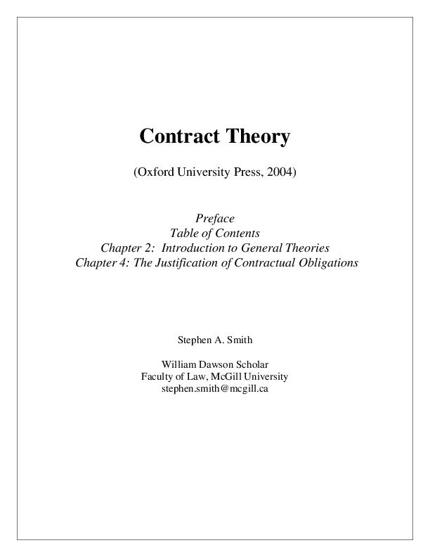 (PDF) Contract Theory: 'Introduction to General Theories' and 'The ...