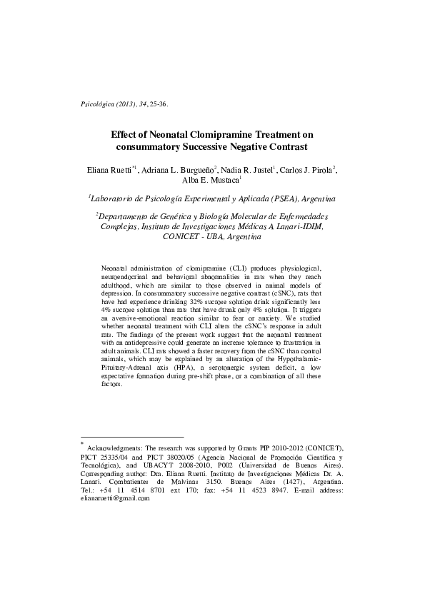 (PDF) Effect of Neonatal Clomipramine Treatment on consummatory ...