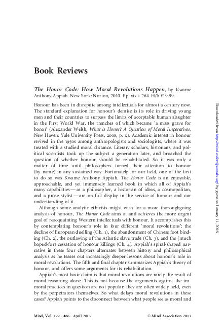 (PDF) Review of Anthony Kwame Appiah's The Honor Code