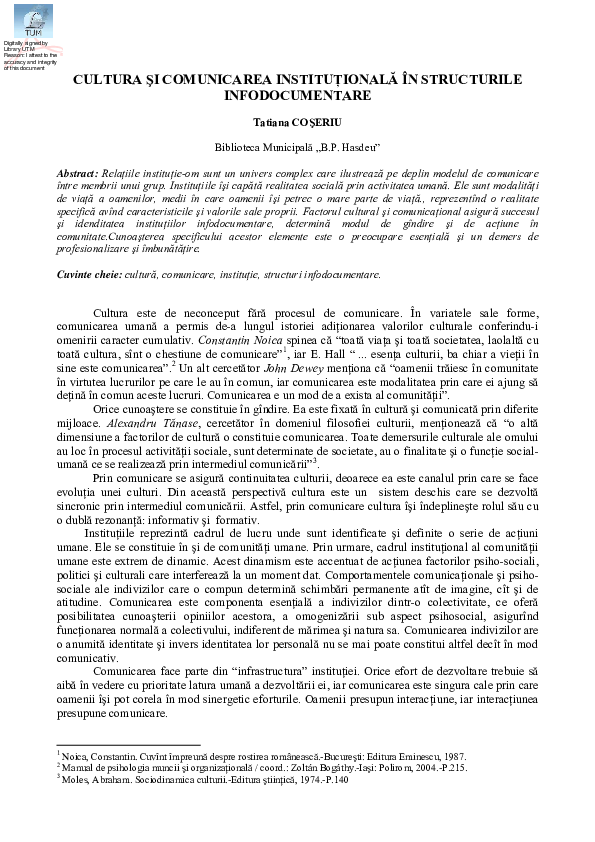 (PDF) Cultura si comunicarea institutionala DS