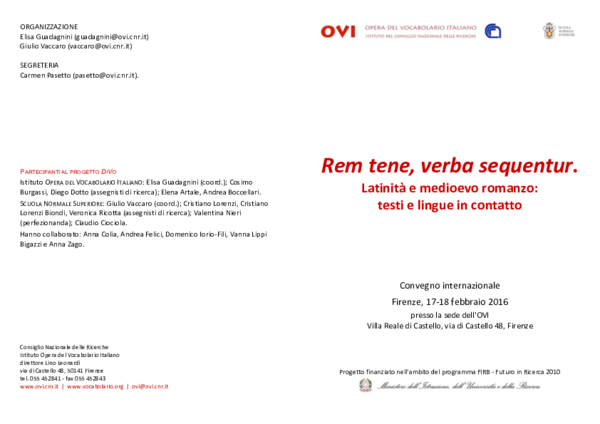 (PDF) Rem tene, verba sequentur. Latinità e medioevo romanzo: testi e ...