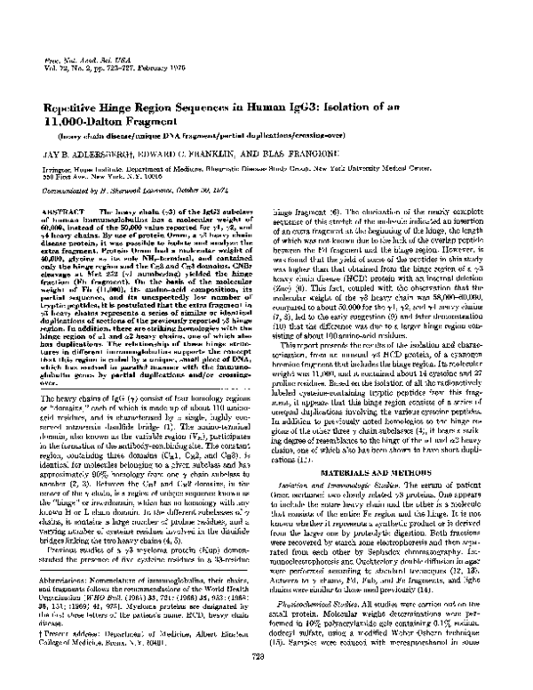 (PDF) Repetitive hinge region sequences in human IgG3: isolation of an ...
