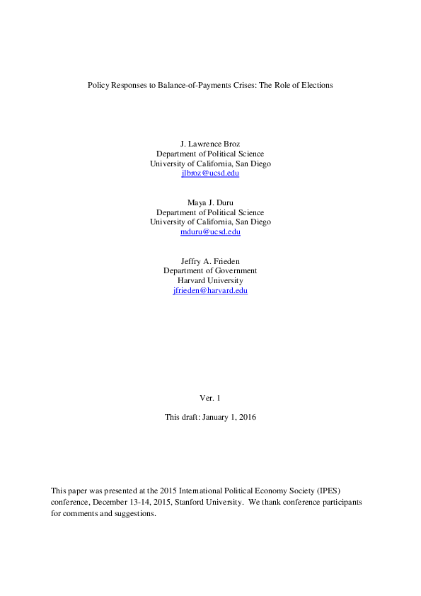 (PDF) (with Lawrence Broz and Maya Duru) Policy Responses to Balance-of ...