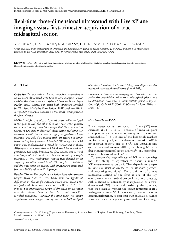 (PDF) Real-time three-dimensional ultrasound with Live xPlane imaging assists first-trimester ...