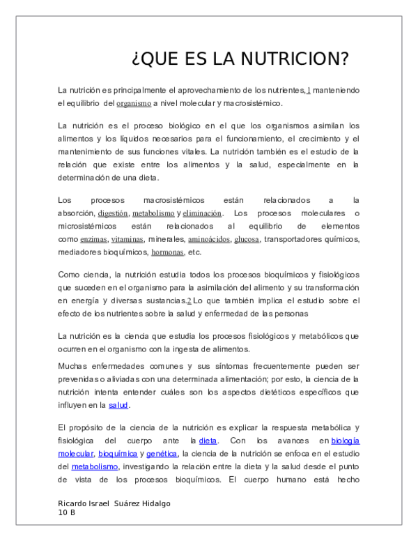(DOC) QUE ES LA NUTRICION