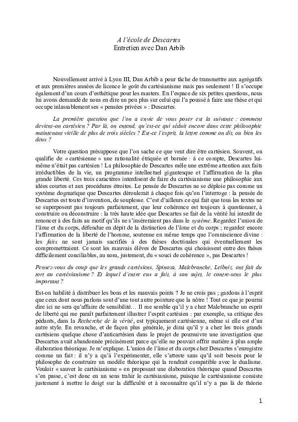 (DOC) A l'école de Descartes | Dan Arbib - Academia.edu