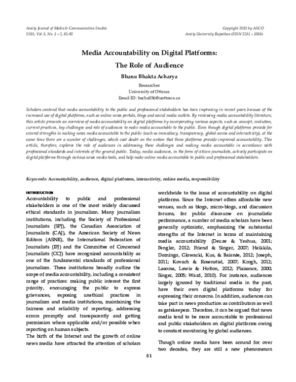 (PDF) Media Accountability on Digital Platforms: The Role of Audience