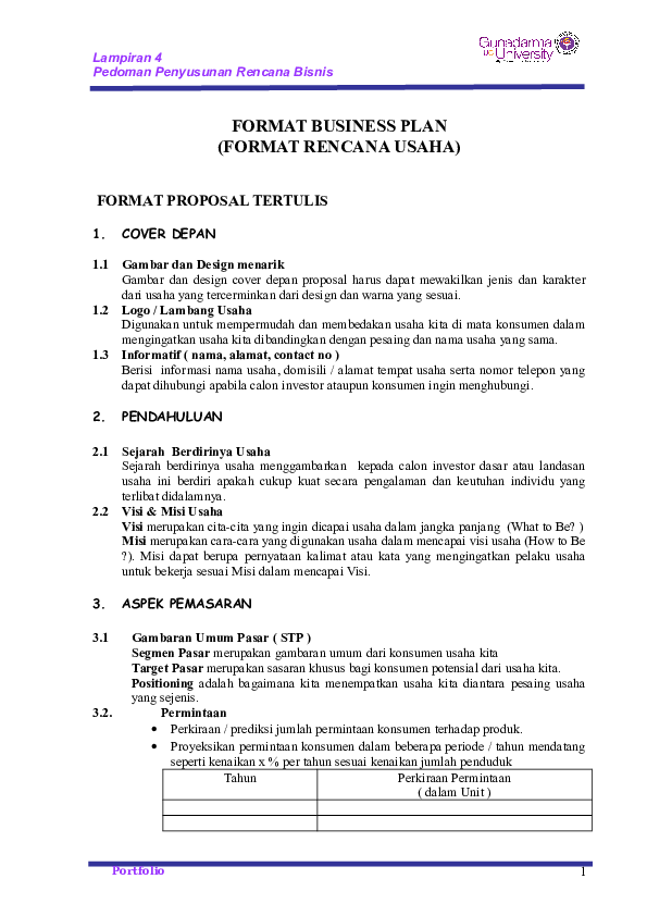 (DOC) FORMAT BUSINESS PLAN