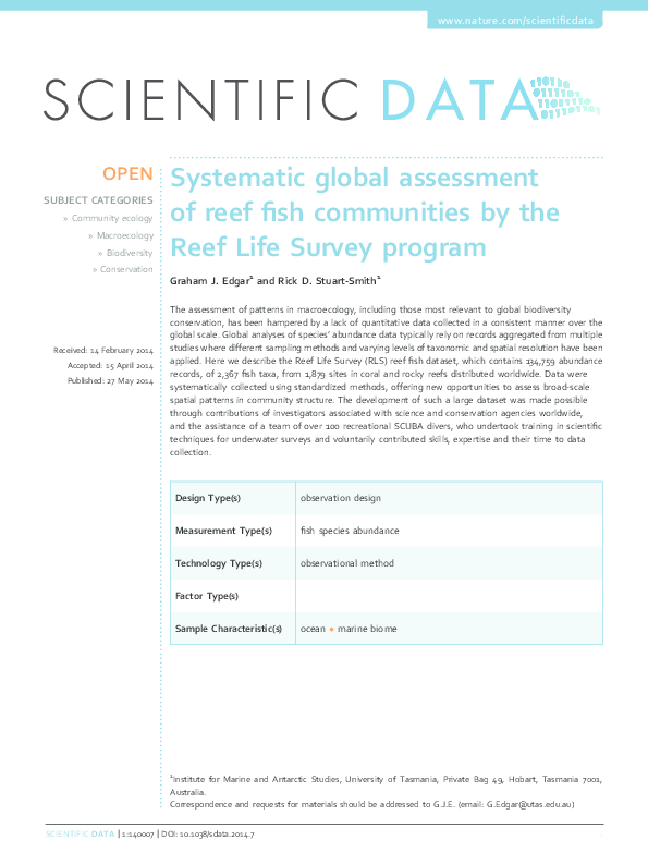 (PDF) Systematic global assessment of reef fish communities by the Reef ...