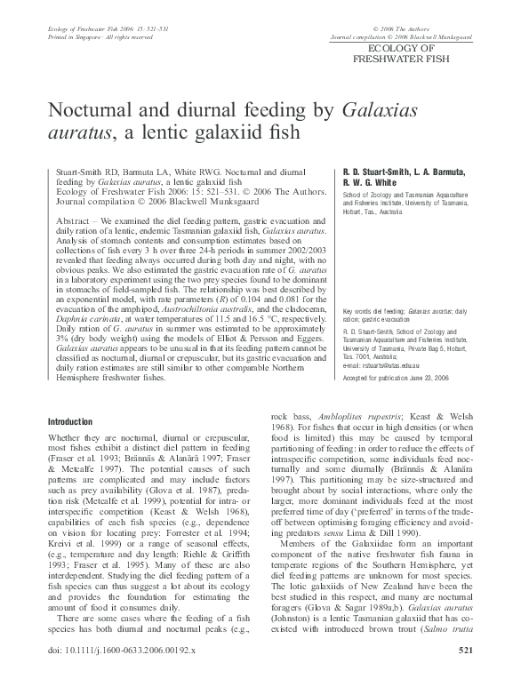 (PDF) Nocturnal and diurnal feeding by Galaxias auratus, a lentic ...