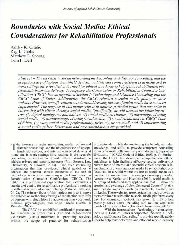 (PDF) Boundaries with Social Media: Ethical Considerations for ...