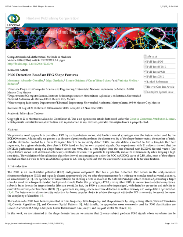 (PDF) P300 Detection Based on EEG Shape Features