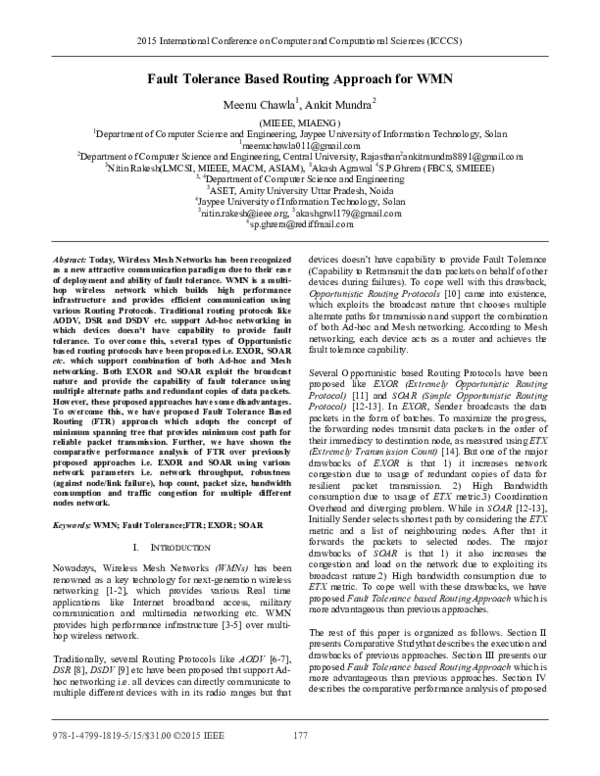 (PDF) Fault Tolerance Based Routing Approach for WMN