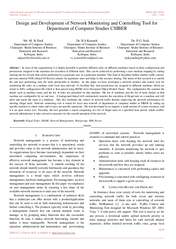 (PDF) Design and Development of Network Monitoring and Controlling Tool for Department of ...