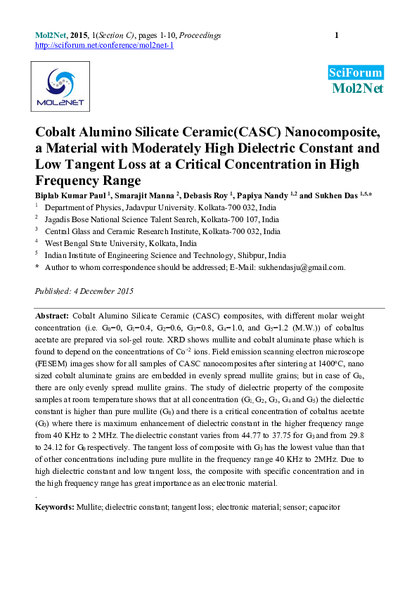 (PDF) Cobalt Alumino Silicate Ceramic(CASC) Nanocomposite, a Material ...