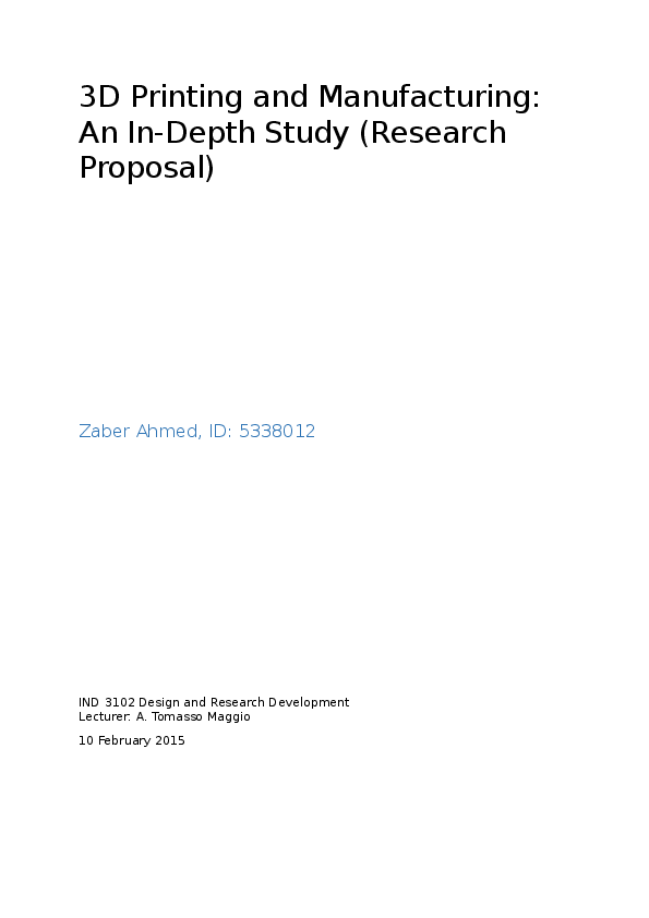 (DOC) 3D Printing and Manufacturing Proposal