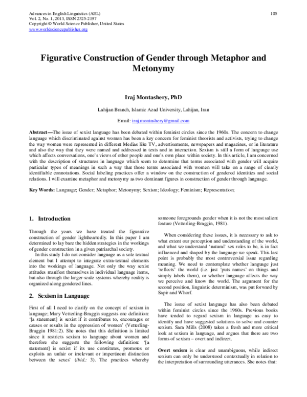 (PDF) Figurative Construction of Gender through Metaphor and Metonymy