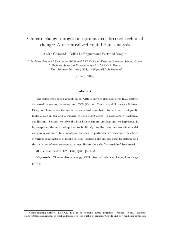 (PDF) Climate change mitigation options and directed technical change ...