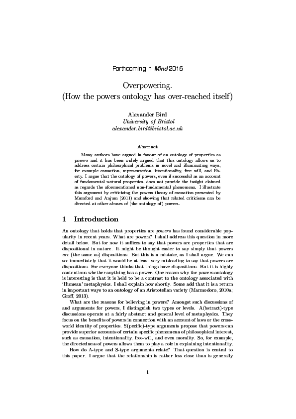 (PDF) Overpowering. (How the powers ontology has over-reached itself)
