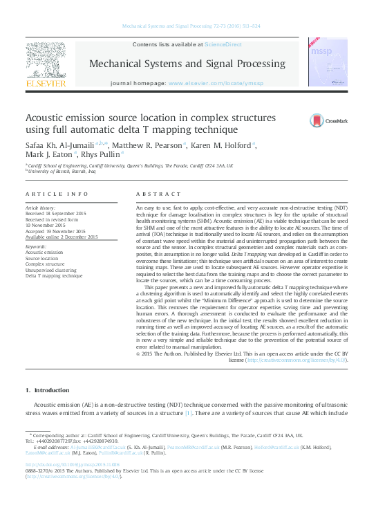 Acoustic Emission Source Location in complex structures using Full Automatic Delta T Mapping ...