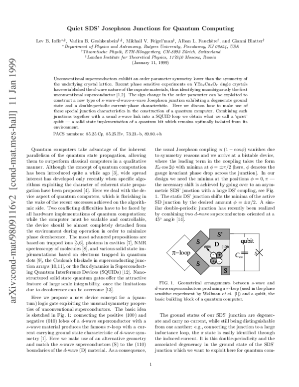 (PDF) Quiet SDS Josephson Junctions for Quantum Computing