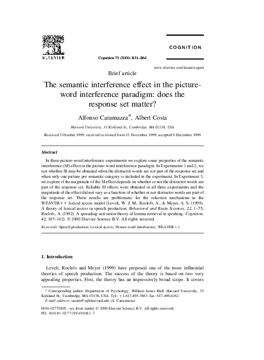 (PDF) The semantic interference effect in the picture-word interference ...