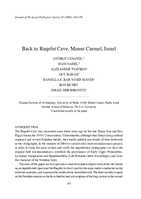 (PDF) Back to Raqefet Cave, Mount Carmel, Israel | Ron Be'eri, Israel ...