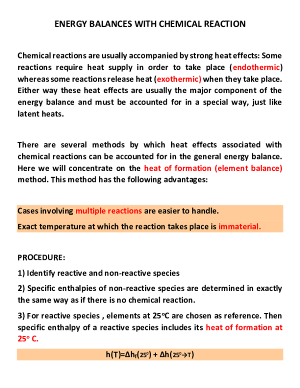 (PDF) Energy Balances with Chemical Reaction