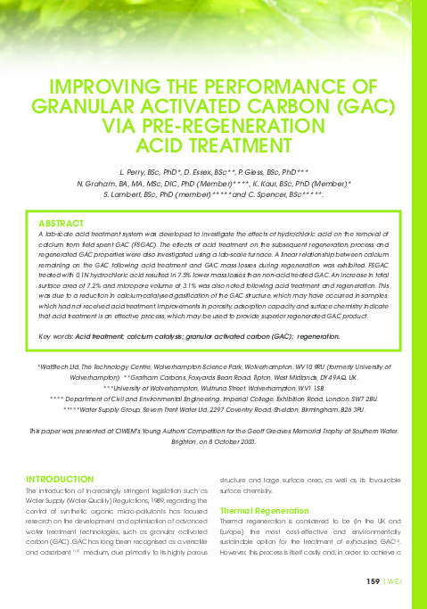 (PDF) Improving the performance of GAC via pre-regeneration acid treatment