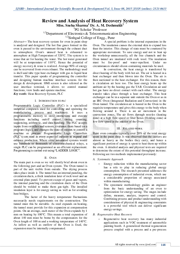 (PDF) Review and analysis of heat recovery system