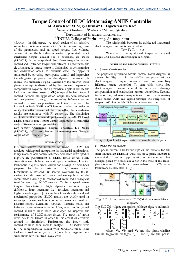 (PDF) Torque Control of BLDC Motor Using ANFIS Controller