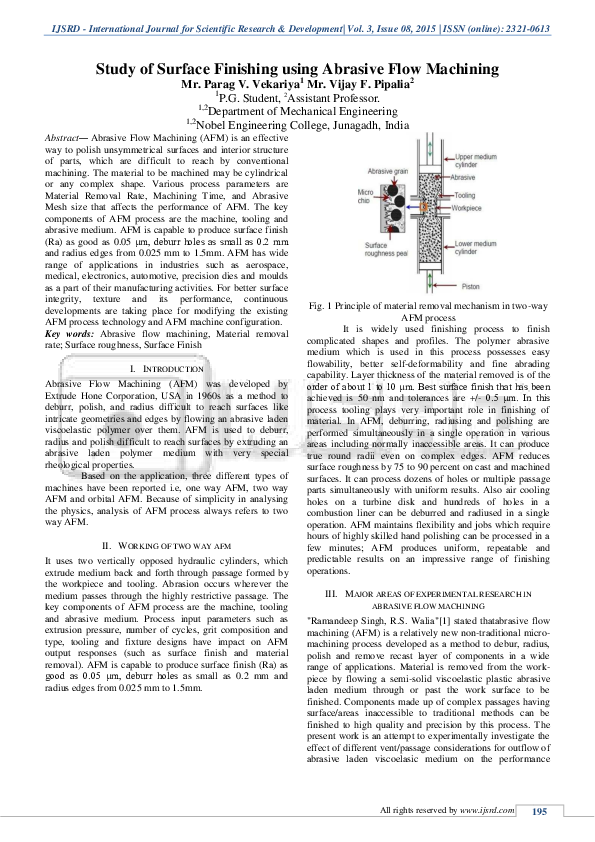 (PDF) Study of Surface Finishing using Abrasive Flow Machining | IJSRD ...
