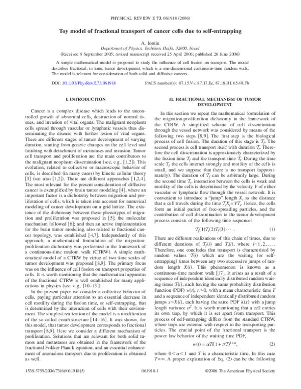 (PDF) Superdiffusion of cancer on a comb structure