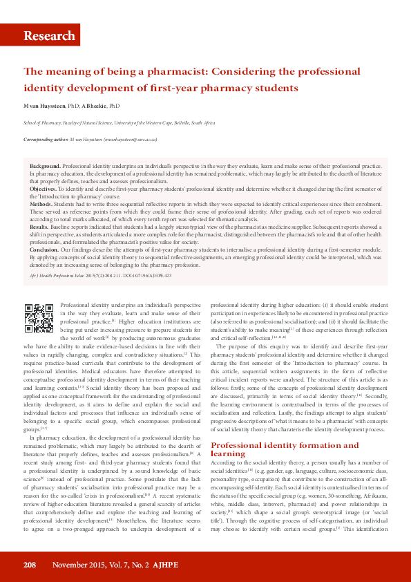 (PDF) The meaning of being a pharmacist: considering the professional ...