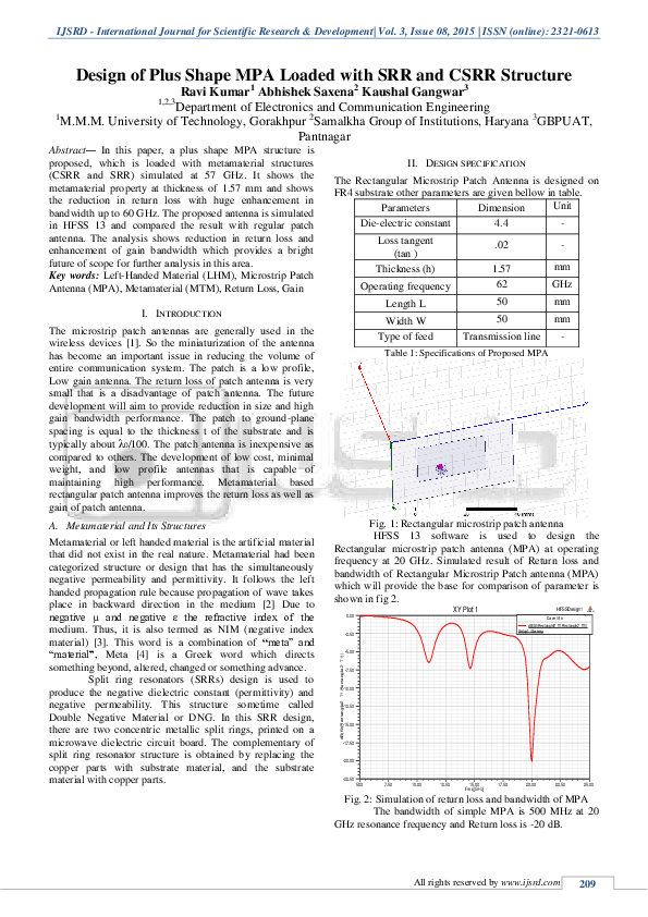 Pdf Design Of Plus Shape Mpa Loaded With Srr And Csrr Structure